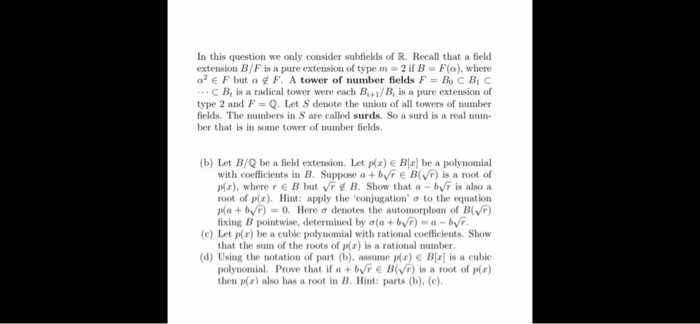 Solved In this question we only consider subfields of R. | Chegg.com
