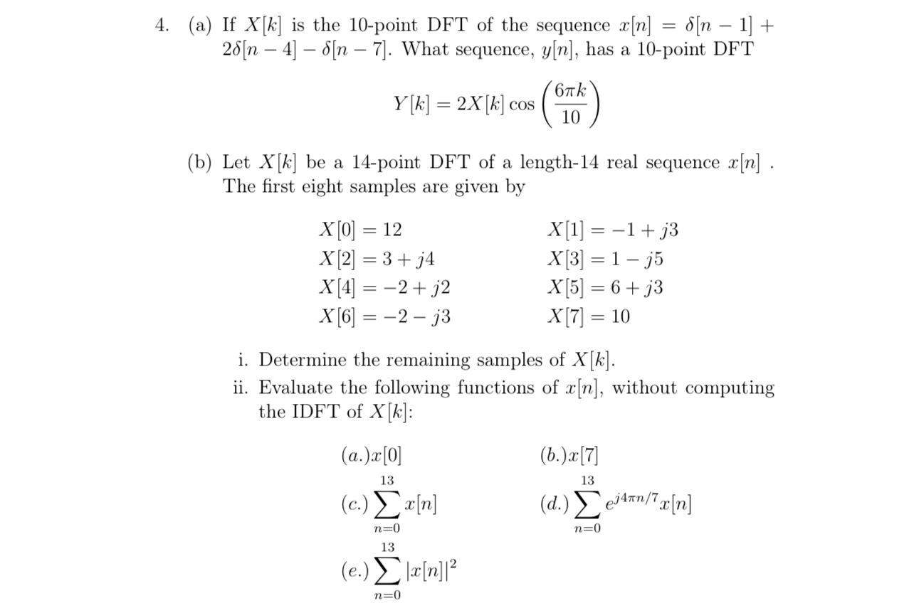 Solved (a) ﻿If x[k] ﻿is the 10 -point DFT of the sequence | Chegg.com