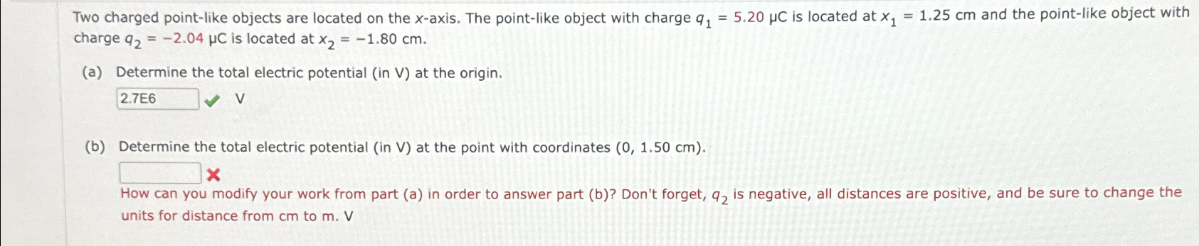 Solved Two charged point-like objects are located on the | Chegg.com