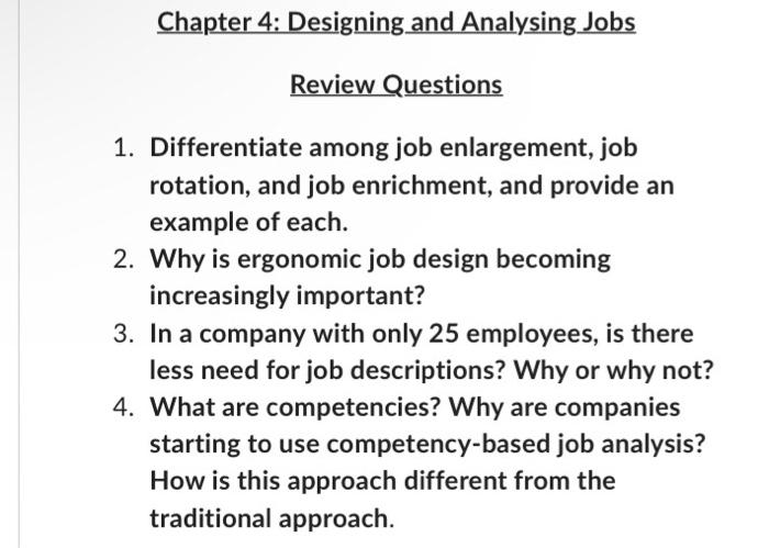 Solved Chapter 4: Designing and Analysing_Jobs Review | Chegg.com