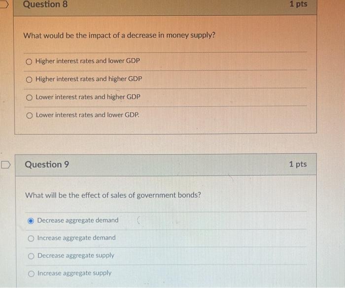 Solved What would be the impact of a decrease in money | Chegg.com