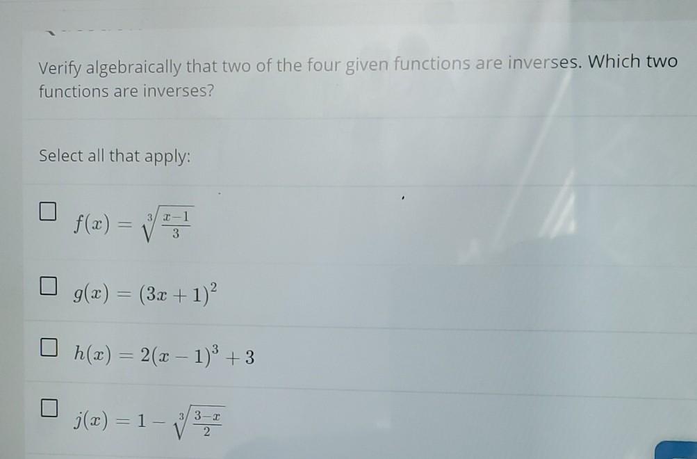Solved Verify algebraically that two of the four given | Chegg.com