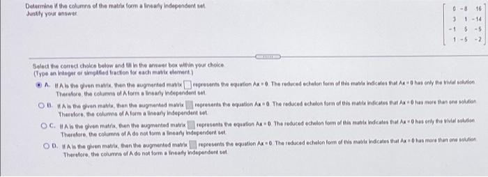 Solved Determine the column of the matrix foom a Incarly | Chegg.com