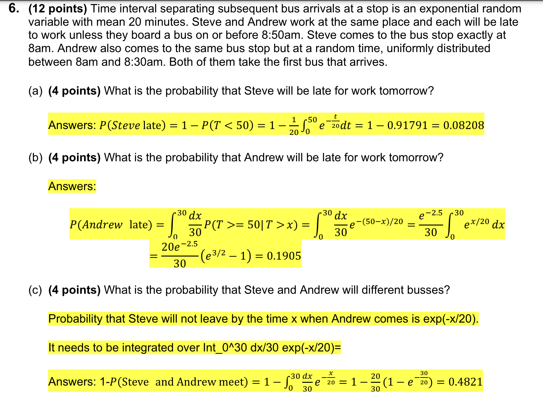 Solved (12 ﻿points) ﻿Time interval separating subsequent bus | Chegg.com
