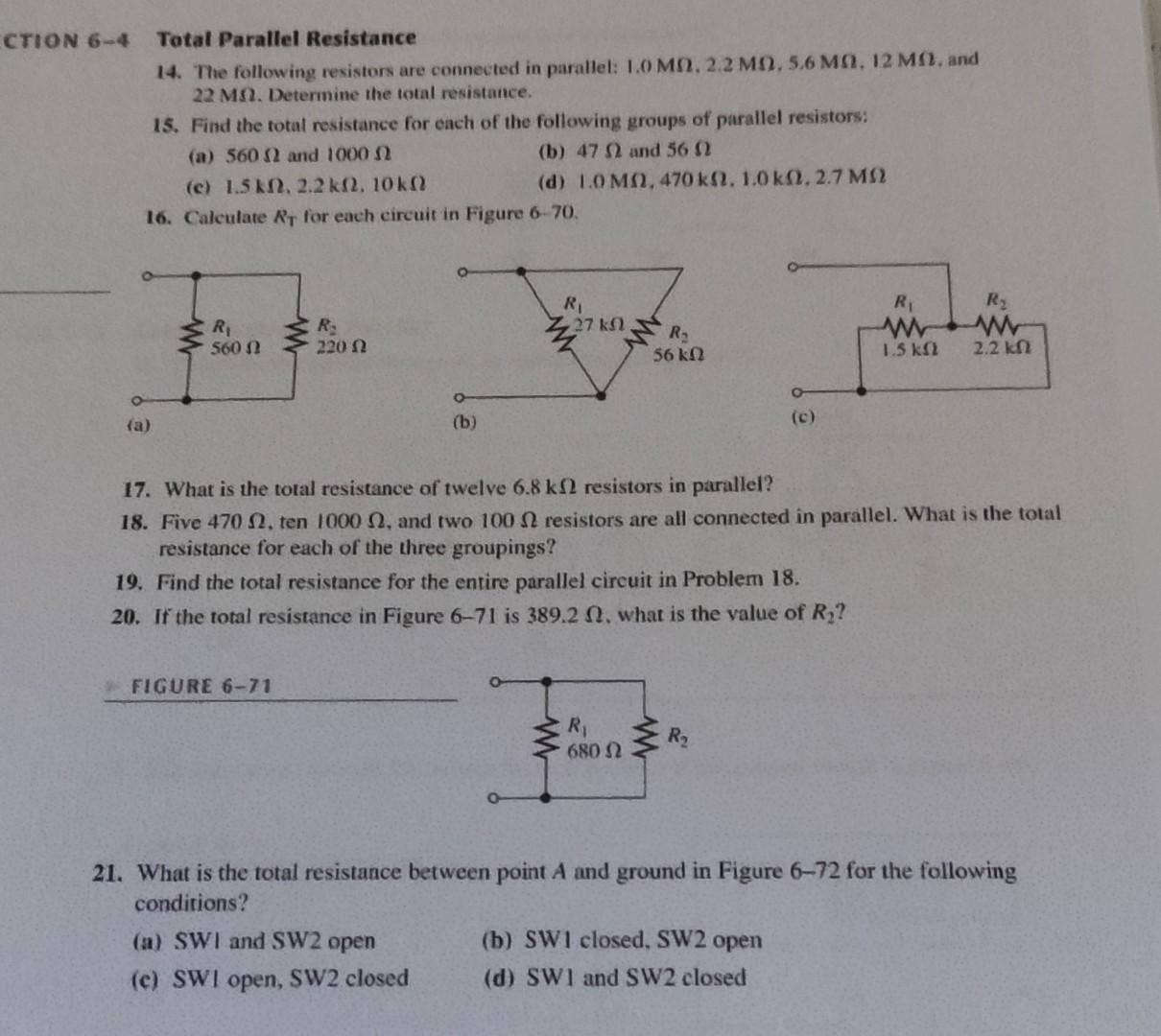 Solved 6-4 Total Parallel Resistance 14. The following | Chegg.com