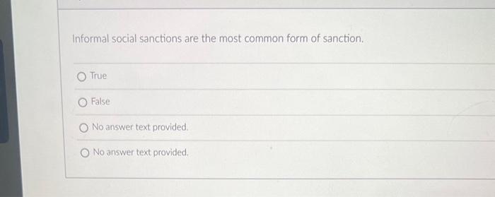 Informal social sanctions are the most common form of | Chegg.com