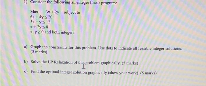 Solved 1) Consider the following all-integer linear program: | Chegg.com