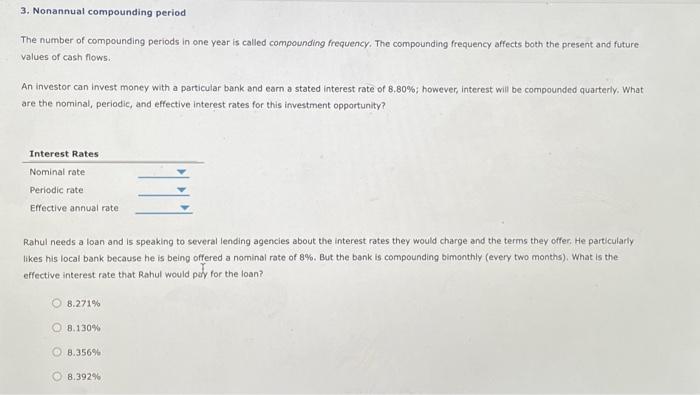 Solved 3. Nonannual compounding period The number of | Chegg.com