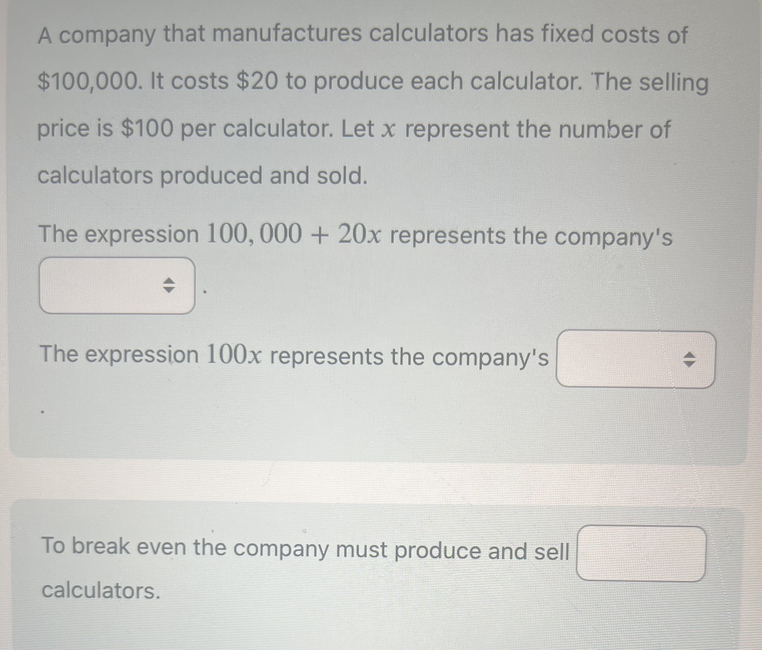 Solved A company that manufactures calculators has fixed | Chegg.com