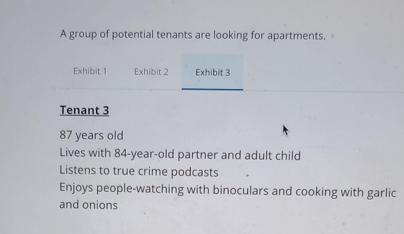 Solved A group of potential tenants are looking for | Chegg.com