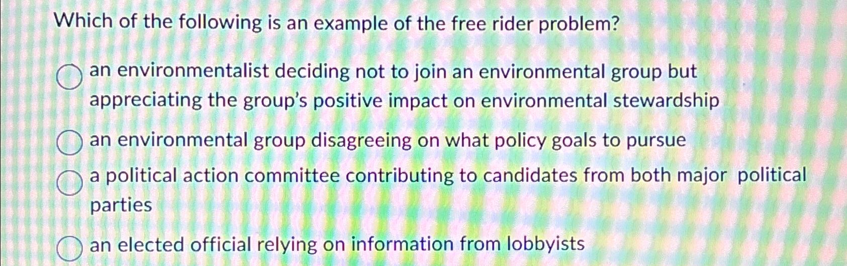 Solved Which of the following is an example of the free | Chegg.com