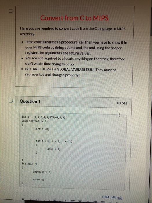 Solved U Convert from C to MIPS Here you are required to | Chegg.com