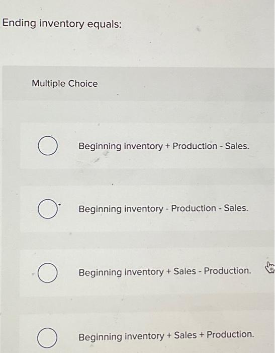 Solved Ending inventory equals: Multiple Choice Beginning | Chegg.com