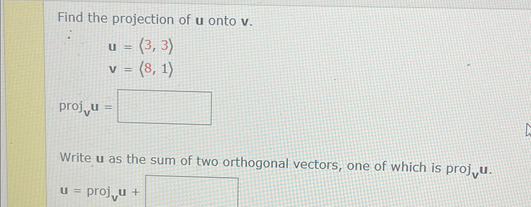 Solved Find the projection of u ﻿onto | Chegg.com
