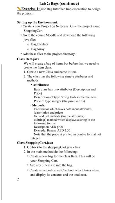 Lab 2: Bags (continue) Exercise 1: Use Bag Interface | Chegg.com