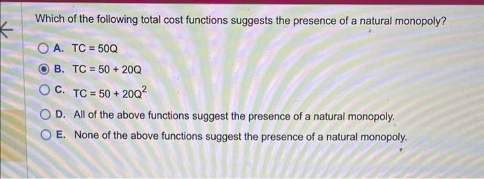 Solved Which of the following total cost functions suggests | Chegg.com