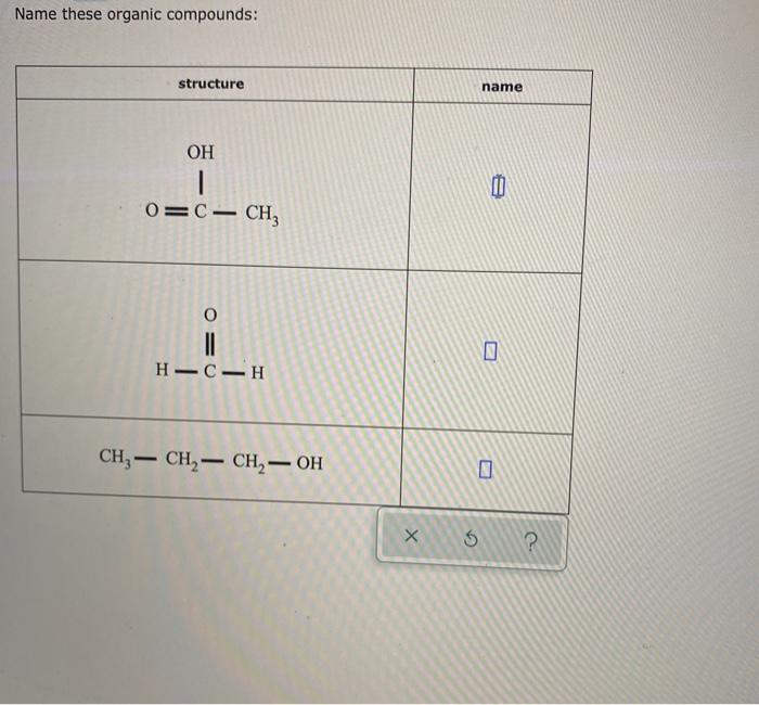 Solved Name these organic compounds: structure name OH 1 | Chegg.com