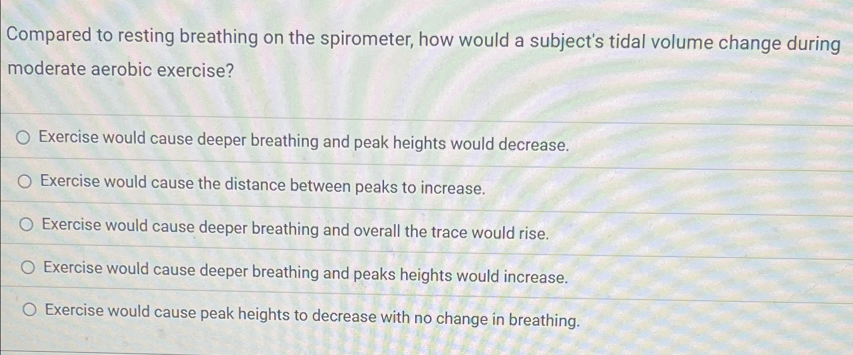 Solved Compared to resting breathing on the spirometer, how | Chegg.com