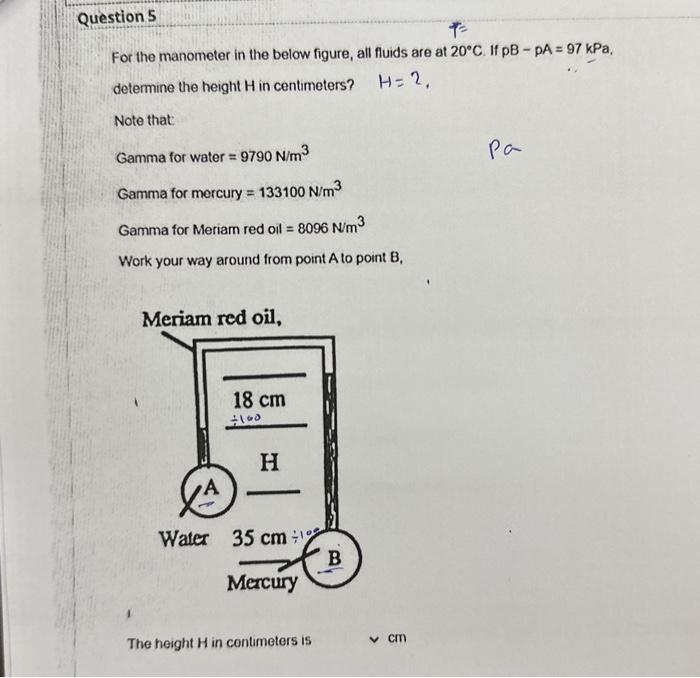 Solved For the manometer in the below figure, all fluids are | Chegg.com