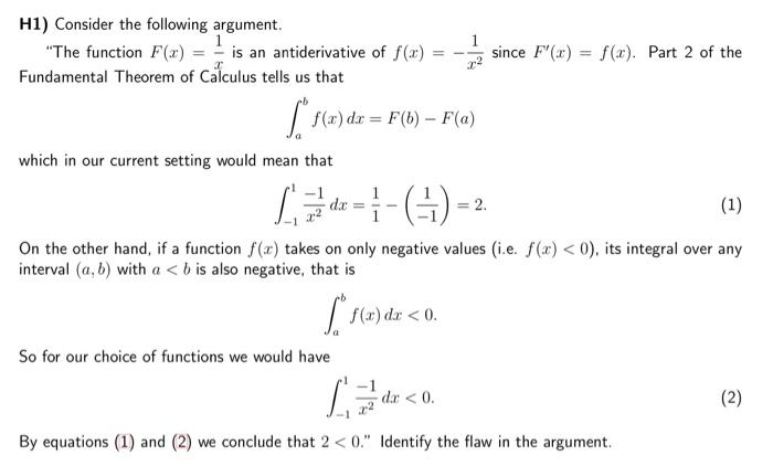 Solved H1) Consider the following argument. "The function | Chegg.com