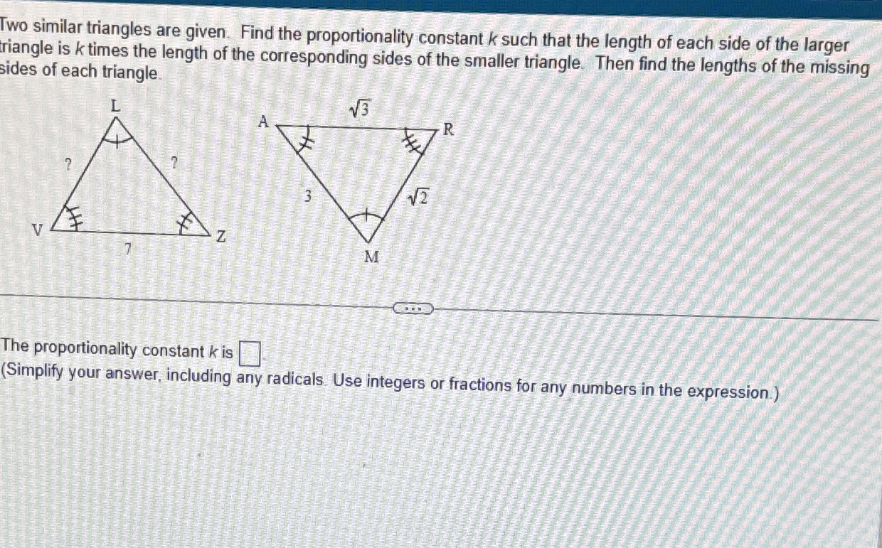 Solved Two similar triangles are given. Find the | Chegg.com