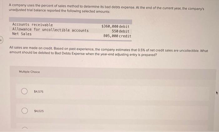 Solved A company uses the percent of sales method to | Chegg.com