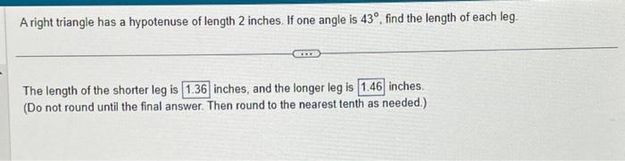 Solved A right triangle has a hypotenuse of length 2 inches. | Chegg.com