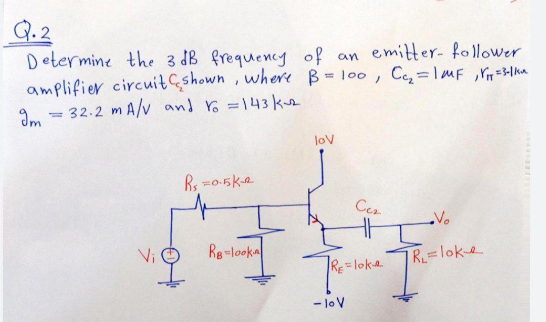Solved Q. 2 Determine the 3 dB frequency of an emitter | Chegg.com