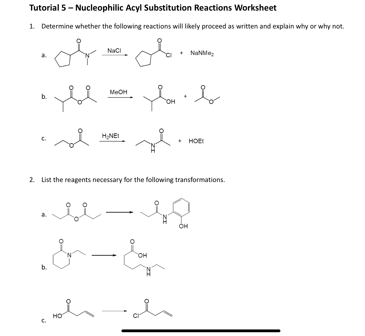 Solved Tutorial 5 - ﻿Nucleophilic Acyl Substitution | Chegg.com