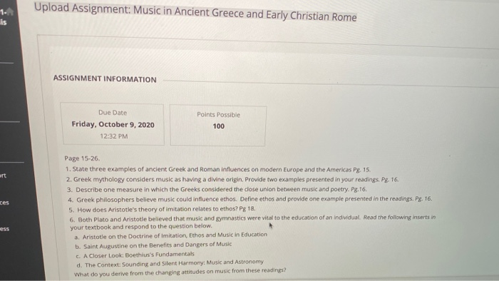 Upload Assignment: Music in Ancient Greece and Early | Chegg.com