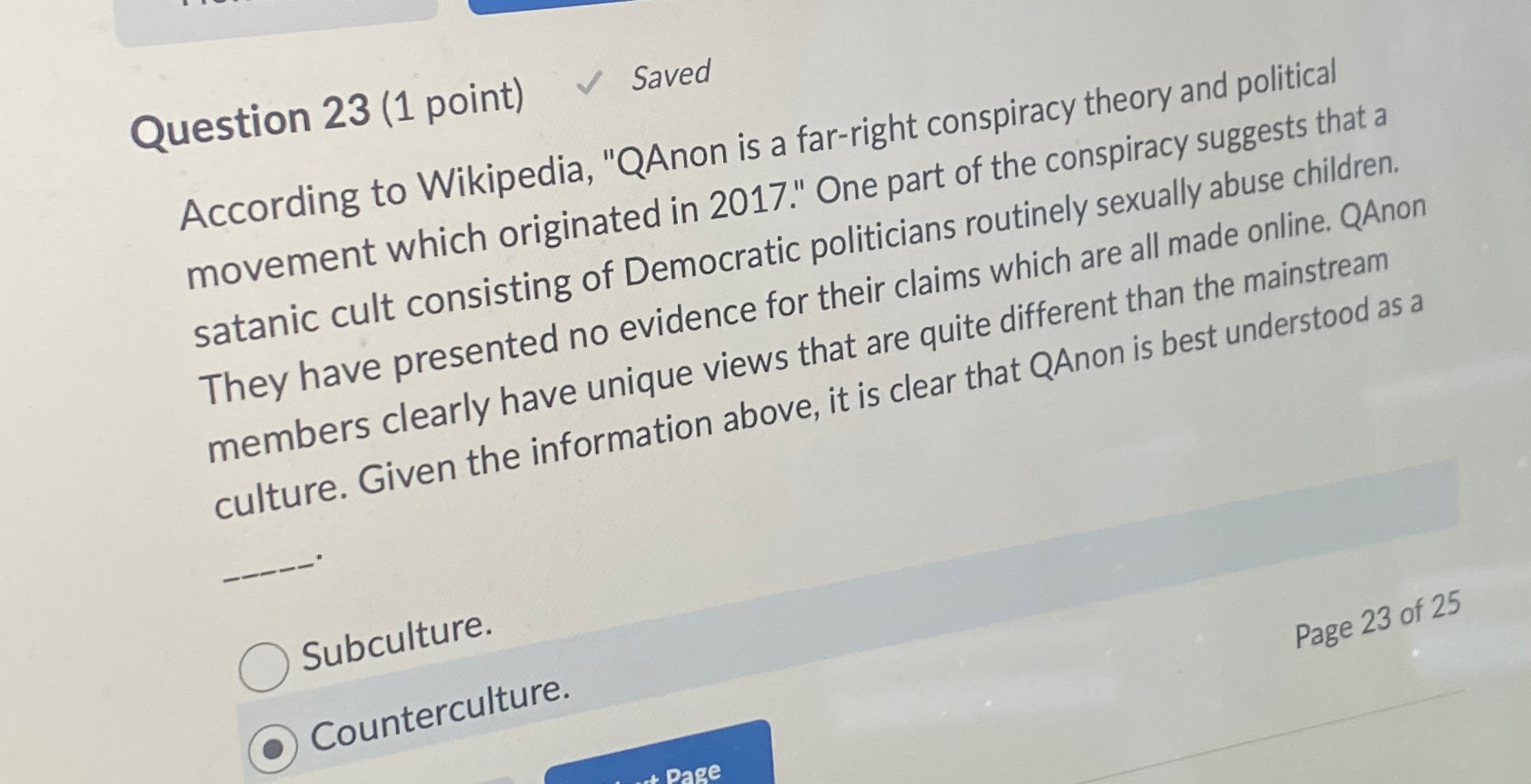 Solved Question 23 (1 ﻿point) ﻿SavedAccording to Wikipedia, | Chegg.com