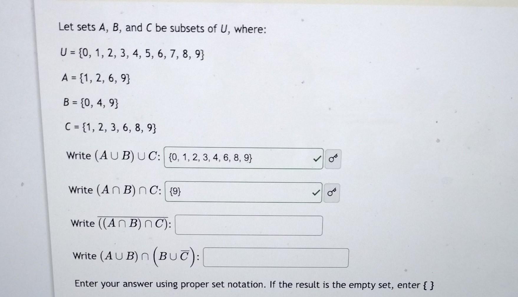 Solved Let sets A,B, and C be subsets of U, where: | Chegg.com
