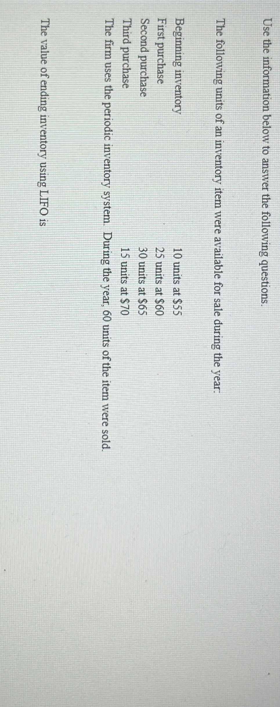 Solved Use the information below to answer the following | Chegg.com