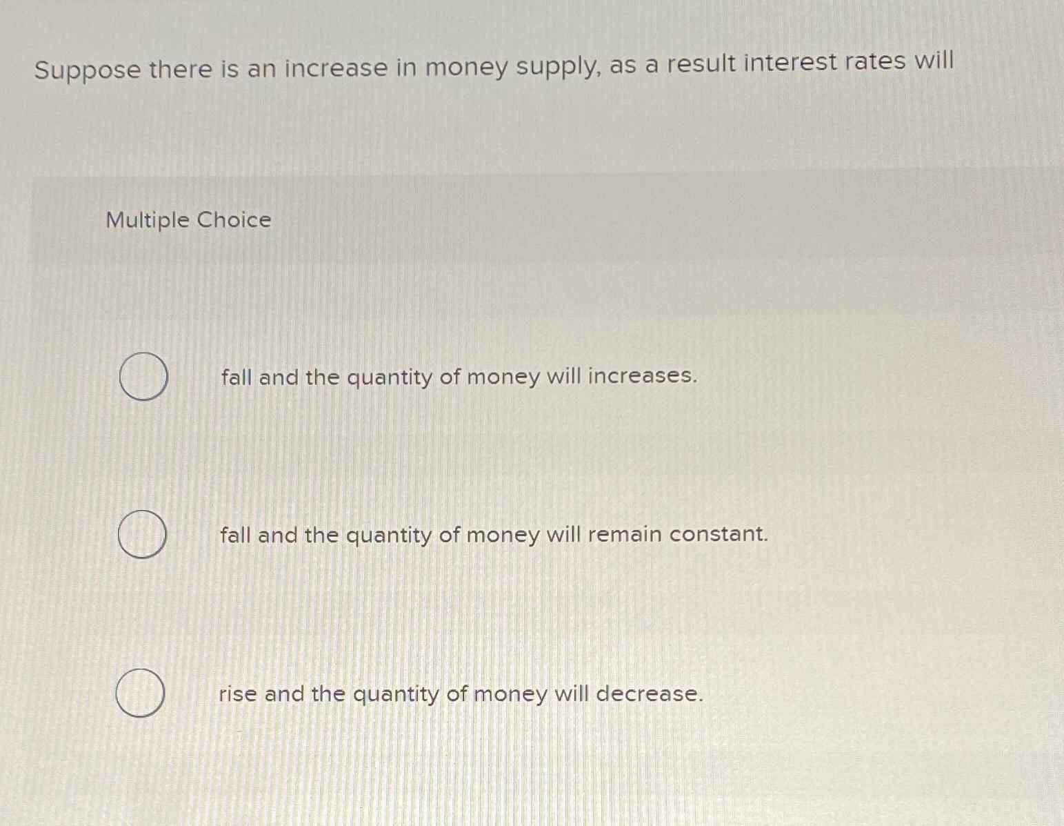 Solved Suppose there is an increase in money supply, as a | Chegg.com