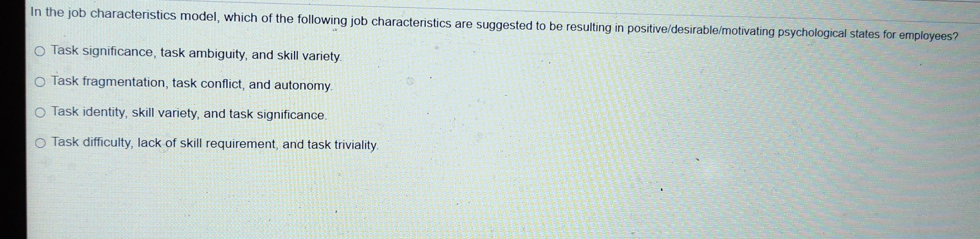 Solved In the job characteristics model, which of the | Chegg.com