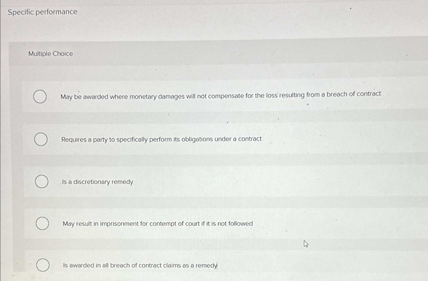 Solved Specific performanceMultiple ChoiceMay be awarded | Chegg.com