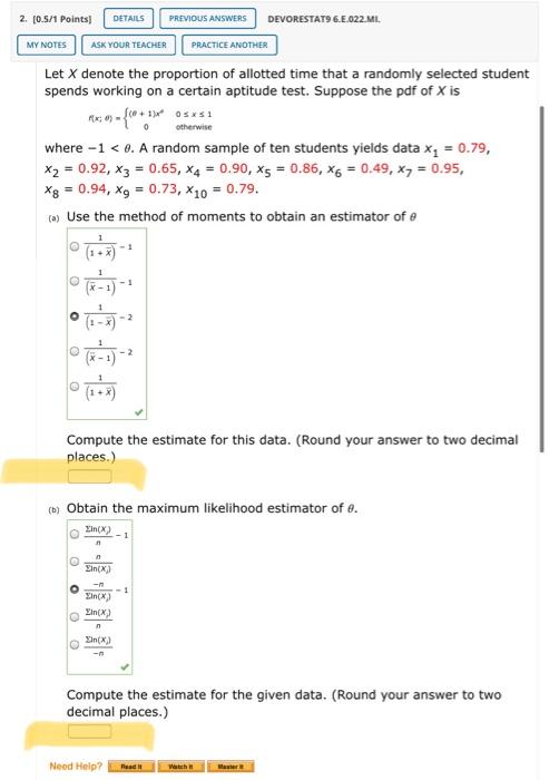 Solved 2. 10.5/1 Points DETAILS PREVIOUS ANSWERS DEVORESTAT9 | Chegg.com