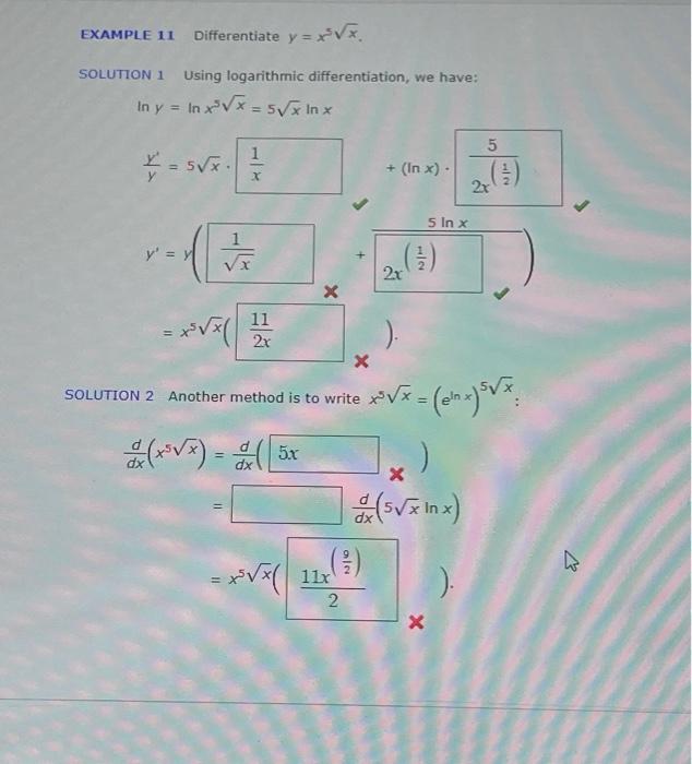 Solved MMPLE 11 Differentiate y=x5x. UTION 1 Using | Chegg.com
