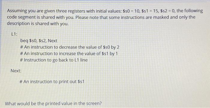 Solved Assuming you are given three registers with initial | Chegg.com