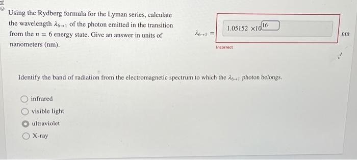 Solved Using the Rydberg formula for the Lyman series, | Chegg.com