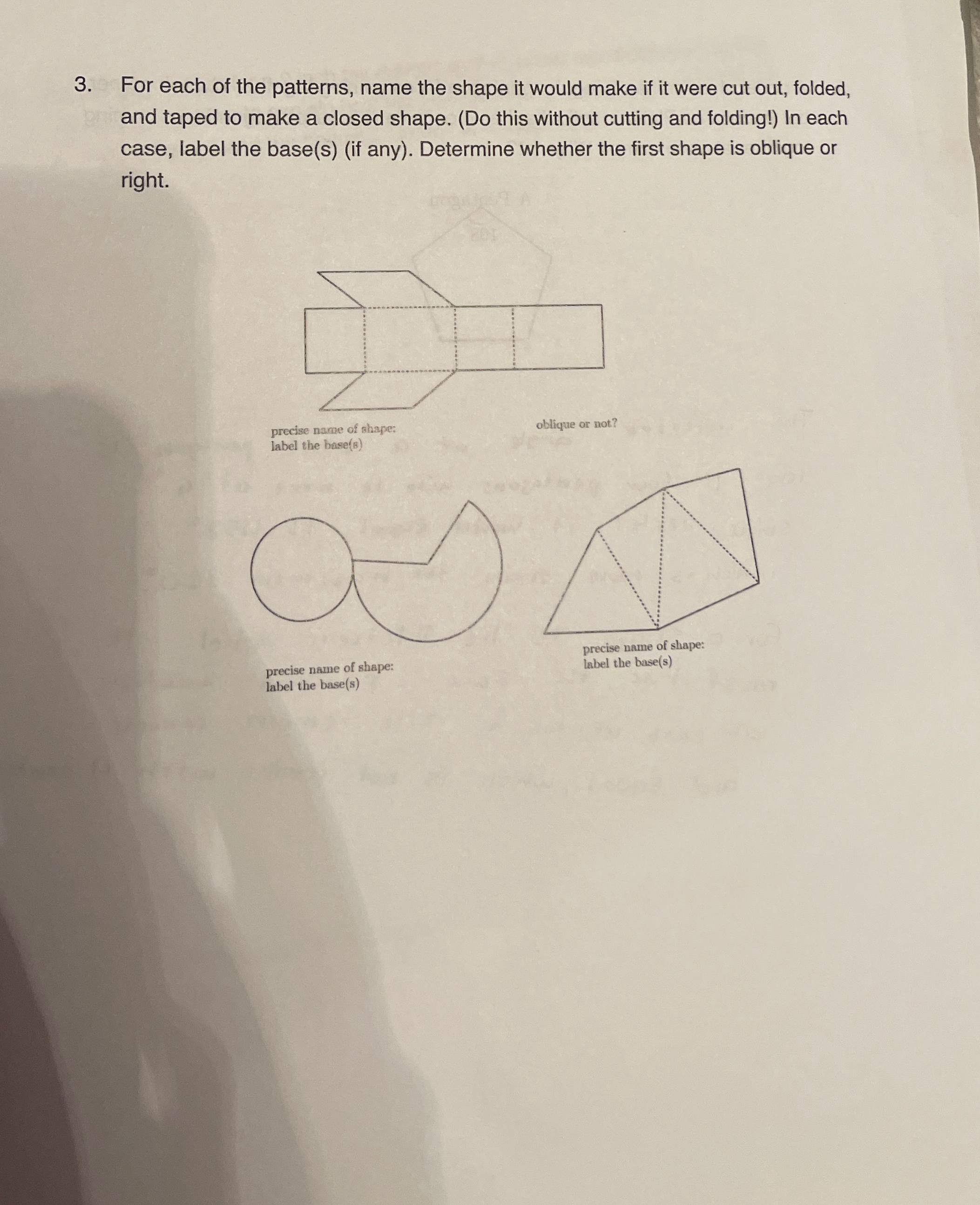 For each of the patterns, name the shape it would | Chegg.com