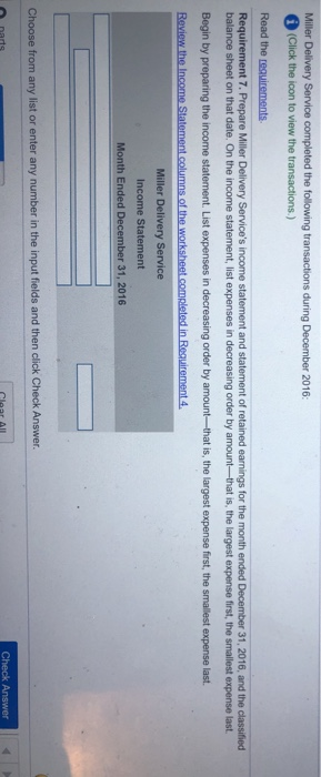 Solved Miller Delivery Service completed the following | Chegg.com