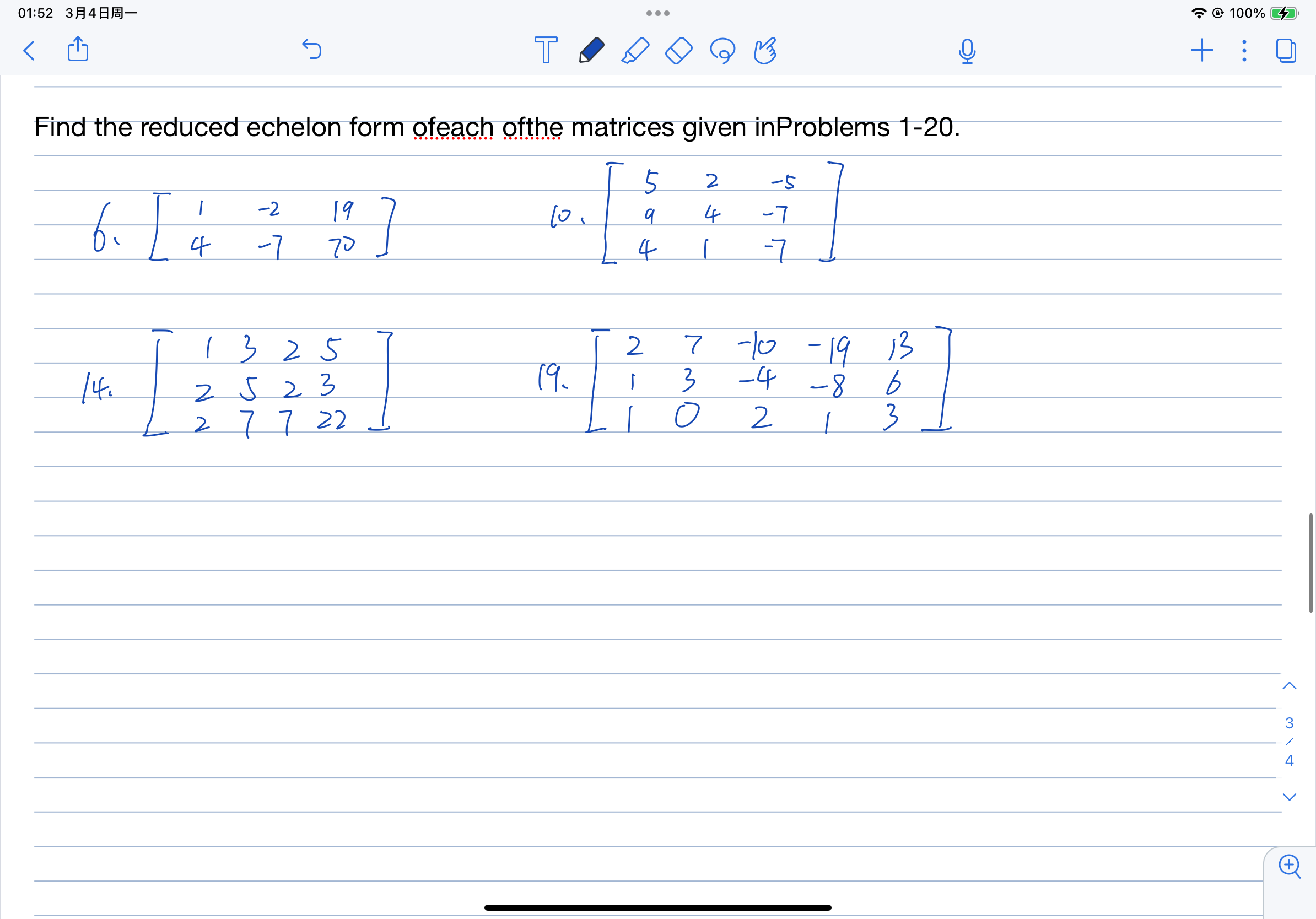 Solved Find the reduced echelon form ofeach ofthe matrices | Chegg.com
