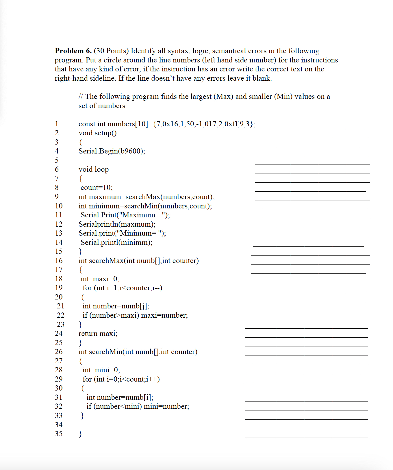 Solved Problem 6. (30 ﻿Points) ﻿Identify all syntax, logic, | Chegg.com