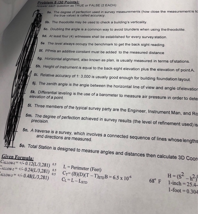 Solved Problem 5 (30 Points): Answer each question as TRUE | Chegg.com