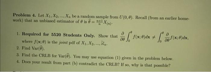 Solved Problem 4. Let X1,X2,…,Xn be a random sample from | Chegg.com