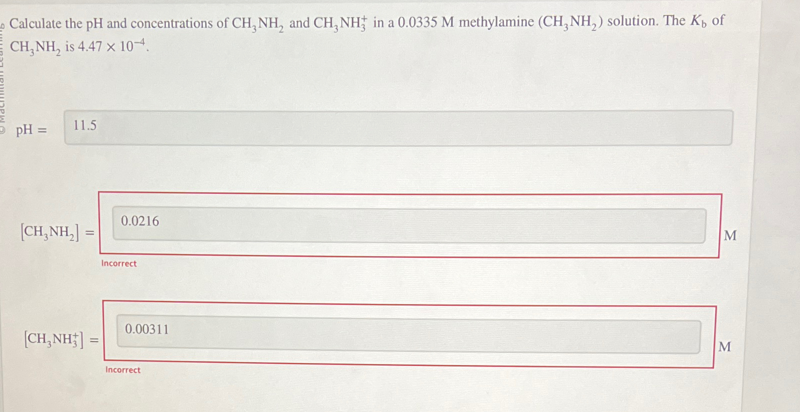 Solved Calculate the pH ﻿and concentrations of CH3NH2 ﻿and | Chegg.com