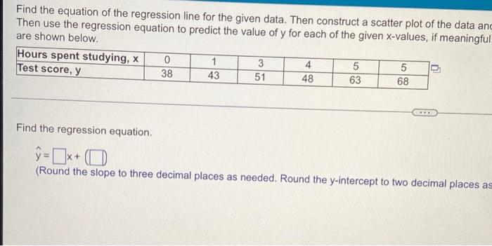 Solved Find the equation of the regression line for the | Chegg.com