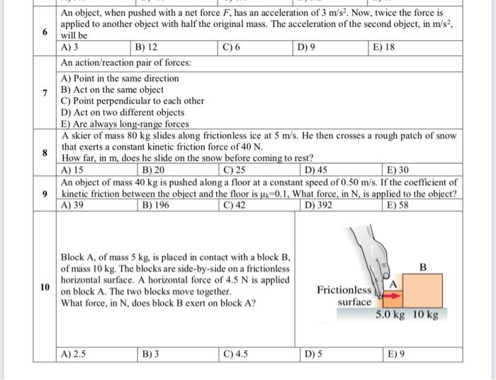 Solved An Object When Pushed With A Net Force F Has An 0955