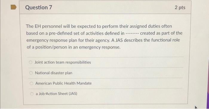Solved The EH personnel will be expected to perform their | Chegg.com